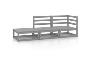 8720286465745 - Bonnevie - 3-tlg Garten-Lounge-SetGartenmöbel-Set Grau Kiefer Massivholz vidaXL