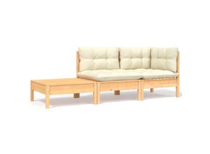 8720286671023 - Bonnevie - 3-tlg Garten-Lounge-SetGartenmöbel-Set mit Creme Kissen Massivholz Kiefer vidaXL