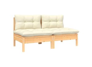 8720286670842 - Bonnevie - 2-Sitzer-GartensofaLounge-Sofa mit Creme Kissen Massivholz Kiefer vidaXL