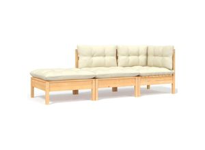 8720286670965 - Bonnevie - 3-tlg Garten-Lounge-SetGartenmöbel-Set mit Kissen Creme Massivholz Kiefer vidaXL