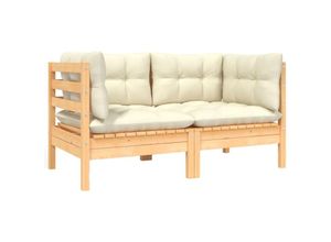 8720286670781 - 2-Sitzer-Gartensofa，Lounge-Sofa mit Creme Kissen Massivholz Kiefer vidaXL