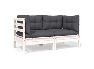 8720286670798 - 2-Sitzer-Gartensofa，Lounge-Sofa mit Kissen Weiß Massivholz Kiefer vidaXL