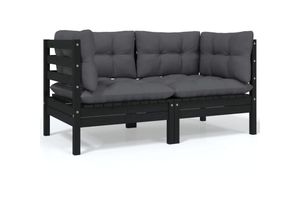 8720286670828 - Bonnevie - 2-Sitzer-GartensofaLounge-Sofa mit Kissen Schwarz Massivholz Kiefer vidaXL