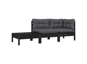 8720286671061 - 3-tlg Garten-Lounge-Set，Gartenmöbel-Set mit Kissen Schwarz Kiefer Massivholz vidaXL