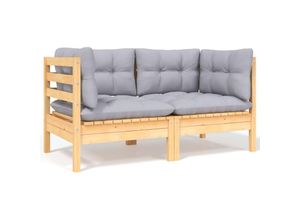 8720286670774 - Bonnevie - 2-Sitzer-GartensofaLounge-Sofa mit Grauen Kissen Massivholz Kiefer vidaXL