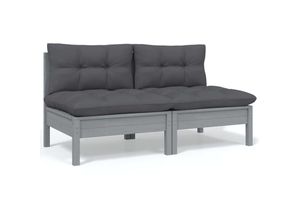 8720286670866 - Bonnevie - 2-Sitzer-GartensofaLounge-Sofa mit Kissen Grau Massivholz Kiefer vidaXL