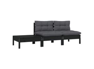 8720286671184 - Bonnevie - 3-tlg Garten-Lounge-SetGartenmöbel-Set mit Kissen Schwarz Kiefer Massivholz vidaXL