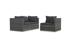 8720286697764 - Bonnevie - 3-tlg Garten-Lounge-SetGartenmöbel-Set mit Kissen Grau Poly Rattan vidaXL