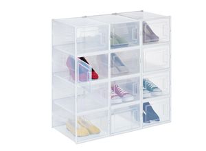 4052025480356 - Schuhboxen 12er Pack mit Tür Schuhorganizer stapelbar Schuhe bis Größe 47 Lüftungsschlitze transparent - Relaxdays