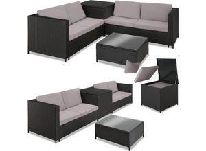 4061173206053 - tectake® Rattan Lounge für 4 Personen große Aufbewahrungsbox mit Sicherheitsglasplatte