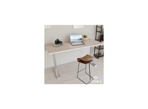 4054748017284 - VESKA Höhenverstellbarer Schreibtisch (140 x 70 cm) - Sitz- & Stehpult - Bürotisch Elektrisch Höhenverstellbar mit Touchscreen & Stahlfüßen - Silber Eiche