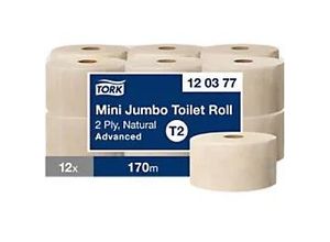 7322541848273 - Tork® Toilettenpapier Natur Mini Jumbo 120377 2-lagig T2-kompatibel 12 Rollen á 850 Blatt 100 % Recyclingpapier naturfarben