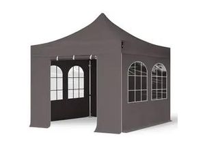 4260497046141 - House Of Tents - 3x3 m Faltpavillon professional Alu 40mm Seitenteile mit Sprossenfenstern dunkelgrau - dunkelgrau