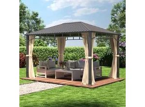 4064108123081 - Intent24 - Gartenpavillon 3x4 m Stahldach Hardtop 4 Seitenteile in Champagner Pfosten 9x9 cm - champagnerfarben