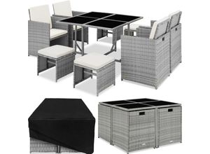 4061173116796 - tectake® Rattan Sitzgruppe für 4 bis 8 Personen UV-beständig zusammenschiebbar inklusive Schutzhülle