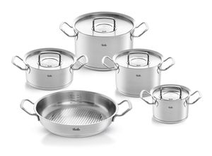 4009209380025 - Topf-Set ORIGINAL-PROFI COLLECTION® Edelstahl-Topfset Edelstahl 18 10 (9-tlg Bratentopf 20 cm je 1 Fleischtopf 16 20 24 cm Servierpfanne 28 cm) mit breitem Schüttrand Kaltmetallgriffen Made in Germany Induktion silberfarben