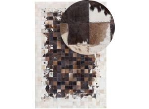 4251682206952 - Beliani - Teppich Braun mit Beige 140 x 200 cm aus Leder Patchwork Rechteckig Modern