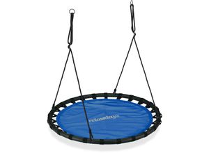 4052025927073 - Nestschaukel runde Hängeschaukel für Kinder & Erwachsene verstellbar draußen ø 120 cm bis 100 kg blau - Relaxdays