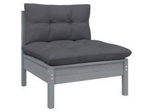 8720286670682 - Bonnevie - Garten-Mittelsofa mit Anthrazit KissenGartensofa Grau Massivholz Kiefer vidaXL