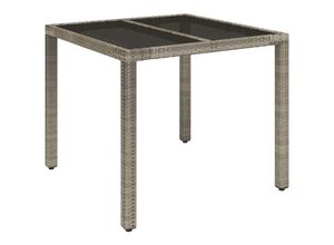 8720845679583 - Bonnevie - GartentischTerrassentisch mit Glasplatte Grau 90x90x75 cm Poly Rattan vidaXL