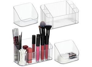 4052025479374 - Kosmetik Organizer 2er Set Kunststoff Beauty Organizer für Make Up Pinsel & Co Badbehälter transparent - Relaxdays