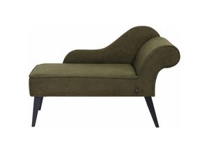 4255664855824 - Beliani - Chaiselongue Olivgrün Stoffbezug Rechtsseitig mit Armlehne hoher Rückenlehne Schwarzen Holzbeinen Retro Wohnzimmer Récamiere Liegesofa