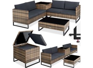 4061173206091 - tectake® Rattan Lounge für 4 Personen große Aufbewahrungsbox mit Sicherheitsglasplatte