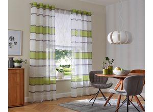 6920192998937 - Gardine MY HOME Jay Gr 1 grün Gardinen 145cm Ösen 144cm Polyester Vorhang 2-er Set Fertiggardine transparent Querstreifen B144cm H145cm