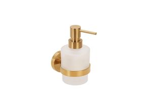 4250657525241 - Brillantbad BABLO Seifenspender MINI Messing Milchglas Gold matt 100x75x145 mm 200 ml für Bad & Küche >> zum Bohren oder Kleben*