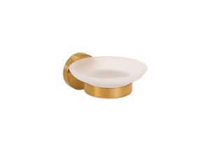 4250657525234 - Brillantbad BABLO Seifenablage Messing Milchglas Gold matt 129x110x55 mm für Bad & Küche >> zum Bohren oder Kleben*