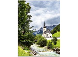 4062144671016 - Wandbild ARTLAND Pfarrkirche Sankt Sebastian in Ramsau Bilder Gr B H 60 cm x 80 cm Leinwandbild Berge & Alpenbilder Hochformat 1 St grün Kunstdrucke als Alubild Leinwandbild Wandaufkleber oder Poster in versch Größen