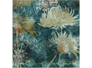 4058661330024 - Wandbild ARTLAND Blaue Chrysanthemen I Bilder Gr B H 50 cm x 50 cm Alu-Dibond-Druck Blumen quadratisch 1 St bunt Bild Metallbild Metallbilder Bilder als Alubild Leinwandbild Wandaufkleber oder Poster in versch Größen