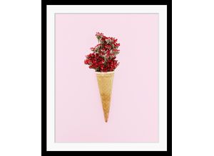 4049009894872 - Bild QUEENCE Sina Bilder Gr B H 50 cm x 60 cm Wandbild Eis Hochformat rot (braun weinrot) Kunstdrucke Blume Blätter gerahmt Eis