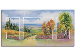 4055327462976 - Wandbild ARTLAND Frühlling Triptychon Bilder Gr B H 100 cm x 50 cm Leinwandbild Vier Jahreszeiten Querformat 1 St gelb Bild Leinwandbild Kunstdrucke Bilder als Leinwandbild Wandaufkleber oder Poster in versch Größen