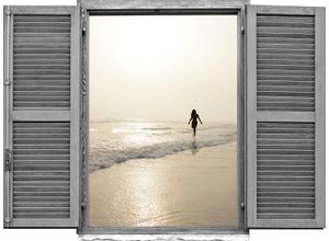 4049009360735 - Wandtattoo QUEENCE Frau am Strand Wandtattoos Gr B H T 80 cm x 60 cm x 01 cm Natur beige (natur) Wandtattoos Natur