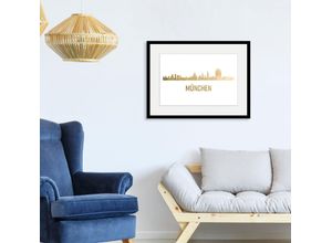 4049009837879 - Bild QUEENCE München Skyline GOLD Bilder Gr B H 50 cm x 40 cm Wandbild Städte Querformat 1 St goldfarben Bild Kunstdruck Bilder mit Rahmen