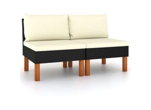 8720286208243 - Bonnevie - 2 Stk MittelsofaGartensofa s Poly Rattan und Eukalyptus Massivholz vidaXL