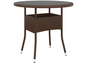 8720286089828 - Bonnevie - GartentischTerrassentisch Ø80x75 cm Hartglas und Poly Rattan Braun vidaXL