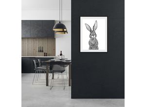 4049009931072 - Bild QUEENCE Helmi Bilder Gr B H 40 cm x 50 cm Wandbild Hase Hochformat 1 St grau Kunstdrucke Bilder