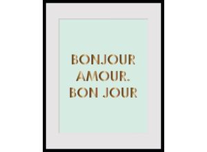 4049009896036 - Bild QUEENCE BONJOUR Bilder Gr B H 40 cm x 50 cm Wandbild Sprüche & Texte Hochformat grün (gold mint) Kunstdrucke Spruch gerahmt