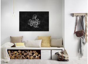 4059432205435 - Leinwandbild AS CRÉATION blackboard 4 Bilder Gr B H 90cm x 60cm Leinwandbild-Keilrahmenbild-Kunstdruck Kunst-Gemälde-Kinder Querformat schwarz-weiß (schwarz weiß) Schwarz-Weiß Octopus Keilrahmen Tafel Leinwand-Bild Wohnzimmer modern