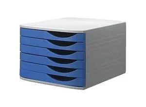 8710968200511 - ATLANTA Schubladenbox 6 flache Schubladen geschlossen DIN A4 Polystyrol grau blau