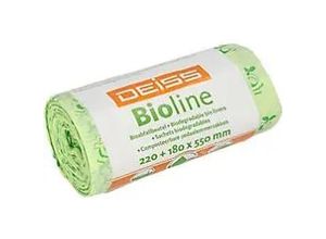 4001553712569 - DEISS BIOLINE Bioabfallsäcke 10 Liter ecovio® Biokunststoff Bio-Müllbeutel mit Tragegriff u Seitenfalte Maße (B+B x L) 220+180 x 550 mm 1 Rolle = 20 Beutel