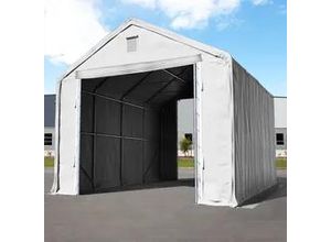 4260438385759 - Intent24 - Lagerhalle Lagerzelt 6 x 12 m   Seitenhöhe 4m in grau Industriezelt mit feuersicherer PRIMEtex pvc Plane 2300 n - grau