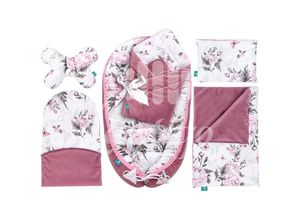 4262471585059 - Set für Neugeborene 6-teiliges Babynest Baumwolle mit Samt Baby Nestchen 95×55 cm inkl Baby Kissen Babydecke Babyhörnchen Erstausstattung