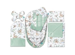 4262471585035 - Set für Neugeborene 6-teiliges Babynest Baumwolle mit Samt Baby Nestchen 95×55 cm inkl Baby Kissen Babydecke Babyhörnchen Erstausstattung