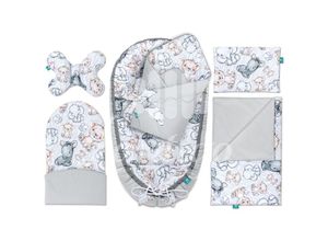 4262471585097 - Set für Neugeborene 6-teiliges Babynest Baumwolle mit Samt Baby Nestchen 95×55 cm inkl Baby Kissen Babydecke Babyhörnchen Erstausstattung