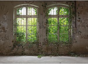 4059432189766 - LIVING WALLS Fototapete Designwalls Old Window Tapeten Vlies Wand Schräge Decke Gr B L 35 m x 255 m grau (grau grün) Fototapeten Blumen Tapeten