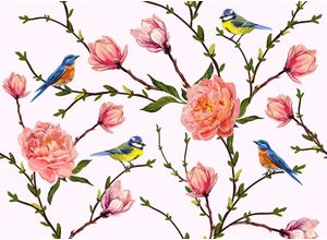 4059432187205 - LIVING WALLS Fototapete Designwalls Little Birds Tapeten Vlies Wand Schräge Decke Gr B L 35 m x 255 m bunt (rosa grün weiß) Fototapeten Blumen Tapeten