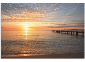 4062144643426 - Wandbild ARTLAND Früh morgens an der Ostsee Bilder Gr B H 120 cm x 80 cm Alu-Dibond-Druck Bilder vom Sonnenuntergang & -aufgang Querformat 1 St orange Kunstdrucke als Alubild Leinwandbild Wandaufkleber oder Poster in versch Größen